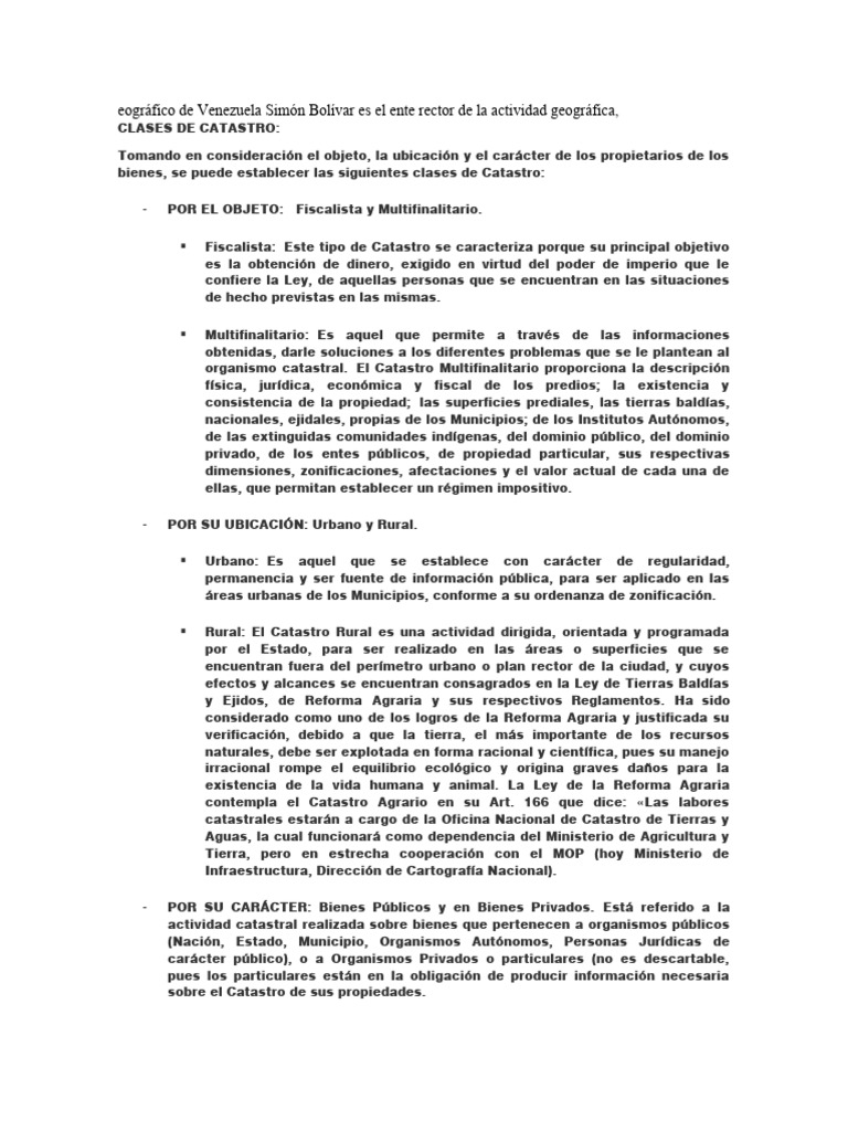 Clases de Catastro en Venezuela | PDF | Propiedad | Agricultura