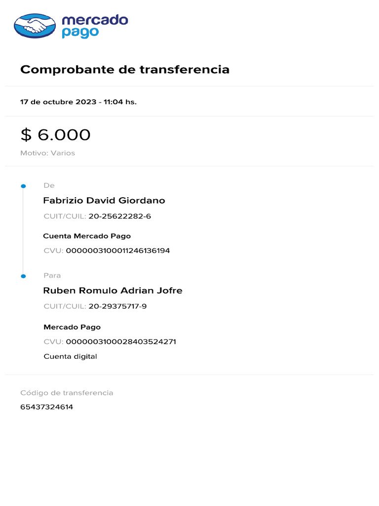 Mercadopago Comprobante Payment-65437324614 | PDF