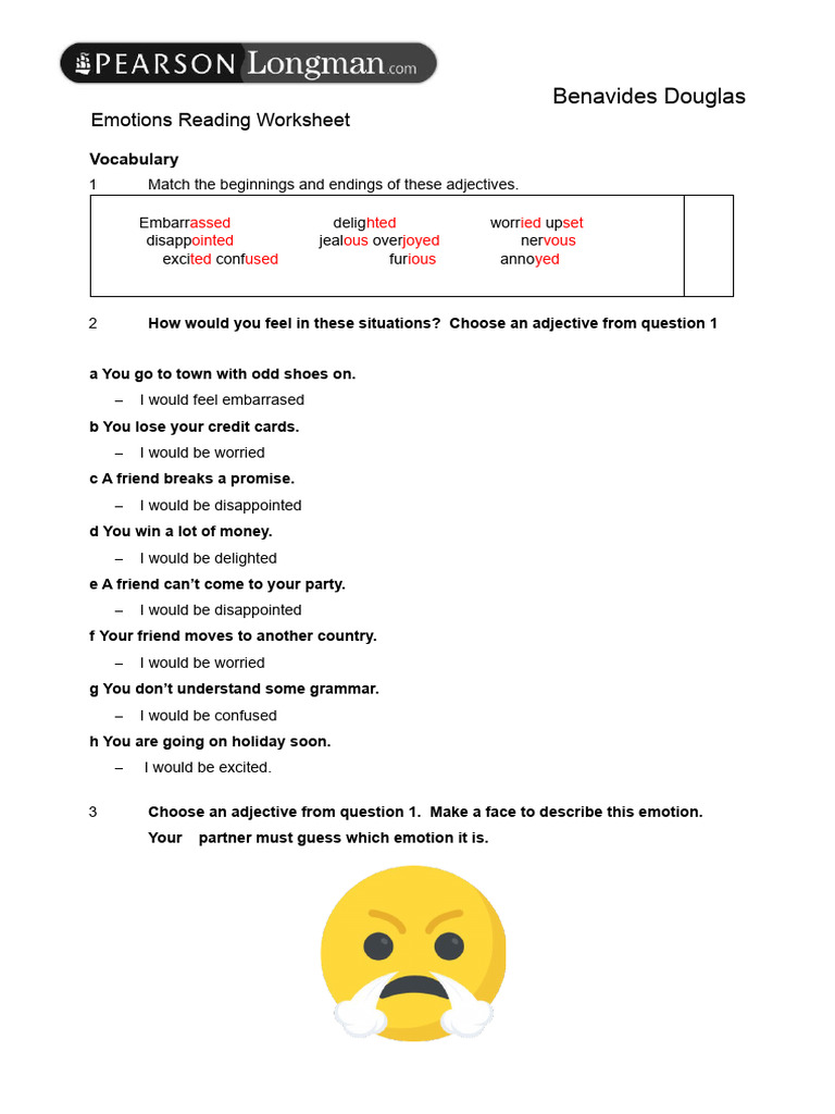 Emotions Reading Worksheet Activities | PDF | Self-Improvement | Wellness