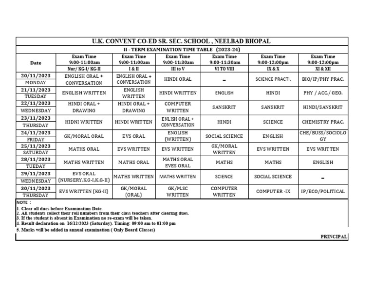 Ii - Term Examination Time Table (2023-24) | PDF