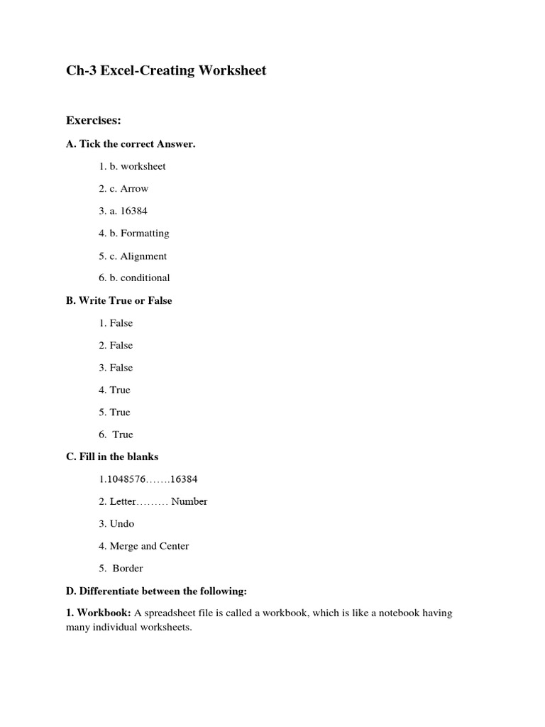 6 Computer Ch 3 Pdf Microsoft Excel Worksheet 