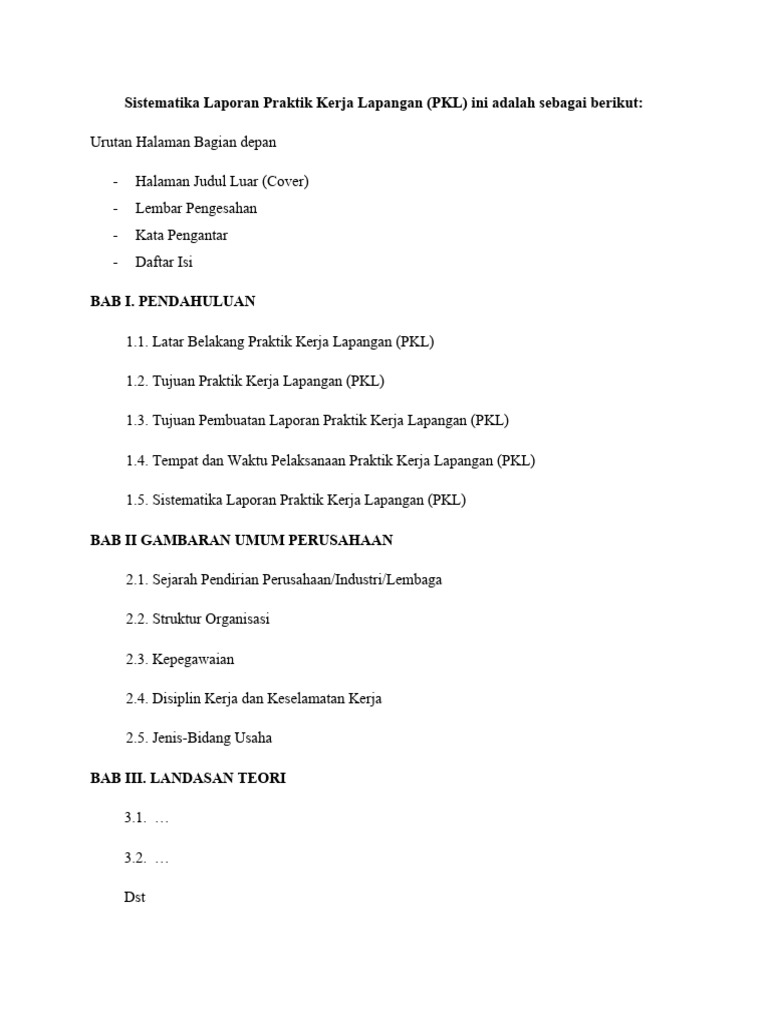 Sistematika Laporan Praktik Kerja Lapangan (PKL) - 1 | PDF