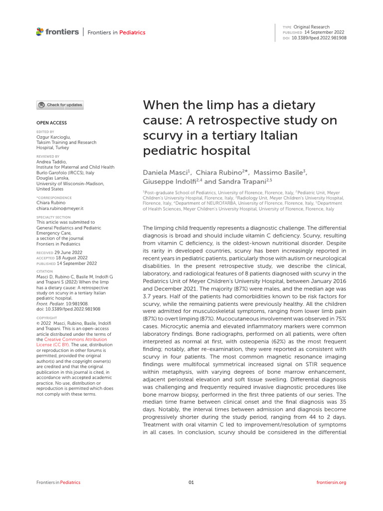 When The Limp Has A Dietary Cause - A Retrospective Study On Scurvy in ...