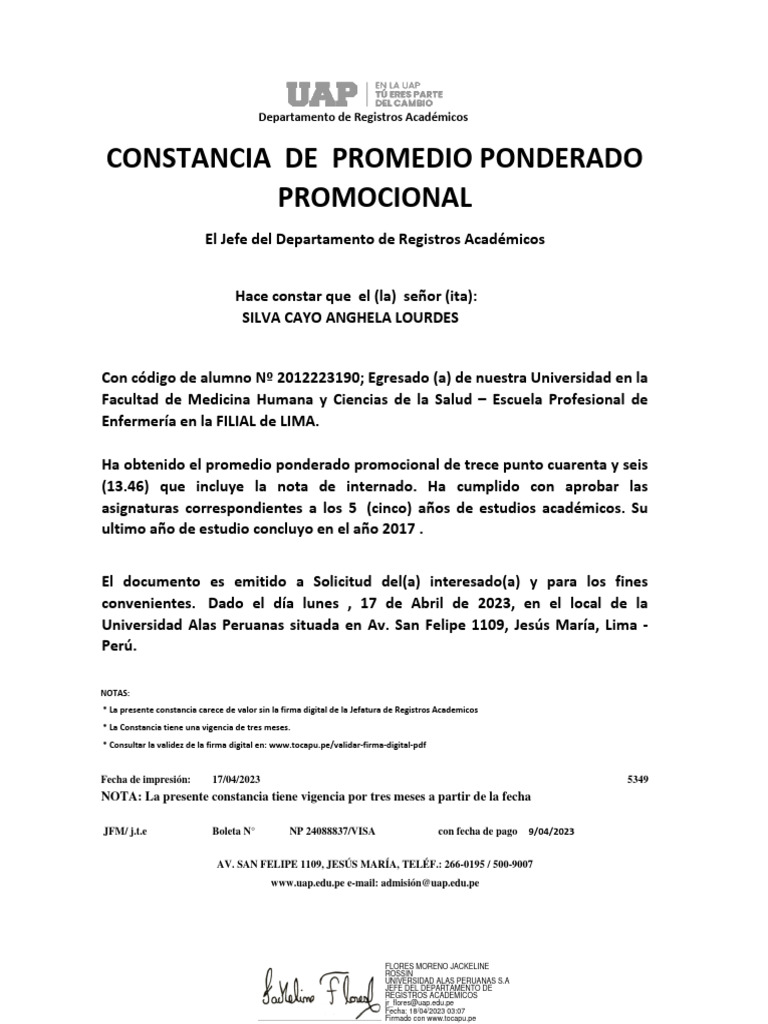 Constancia de Promedio Ponderado | PDF