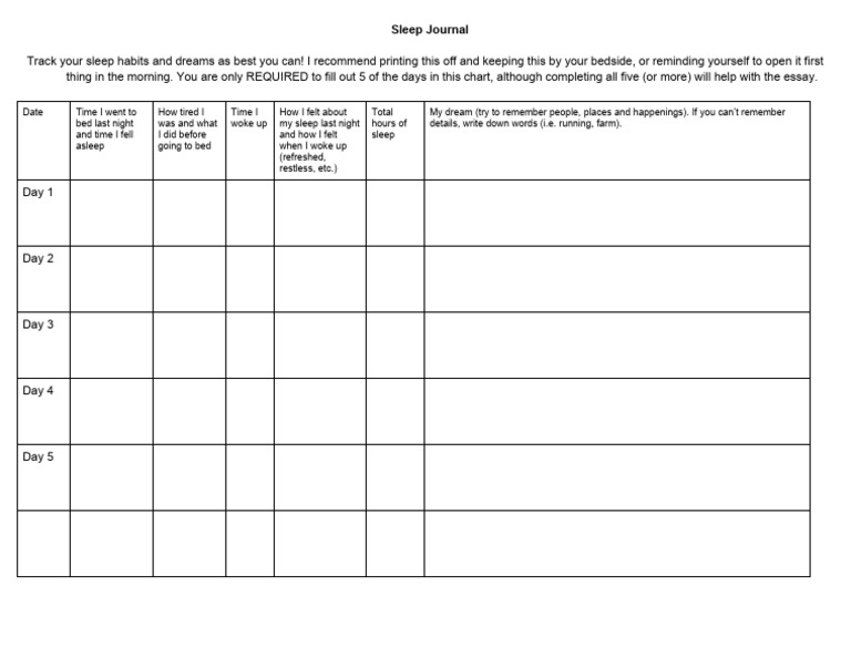 Sleep And Dream Journal Pdf