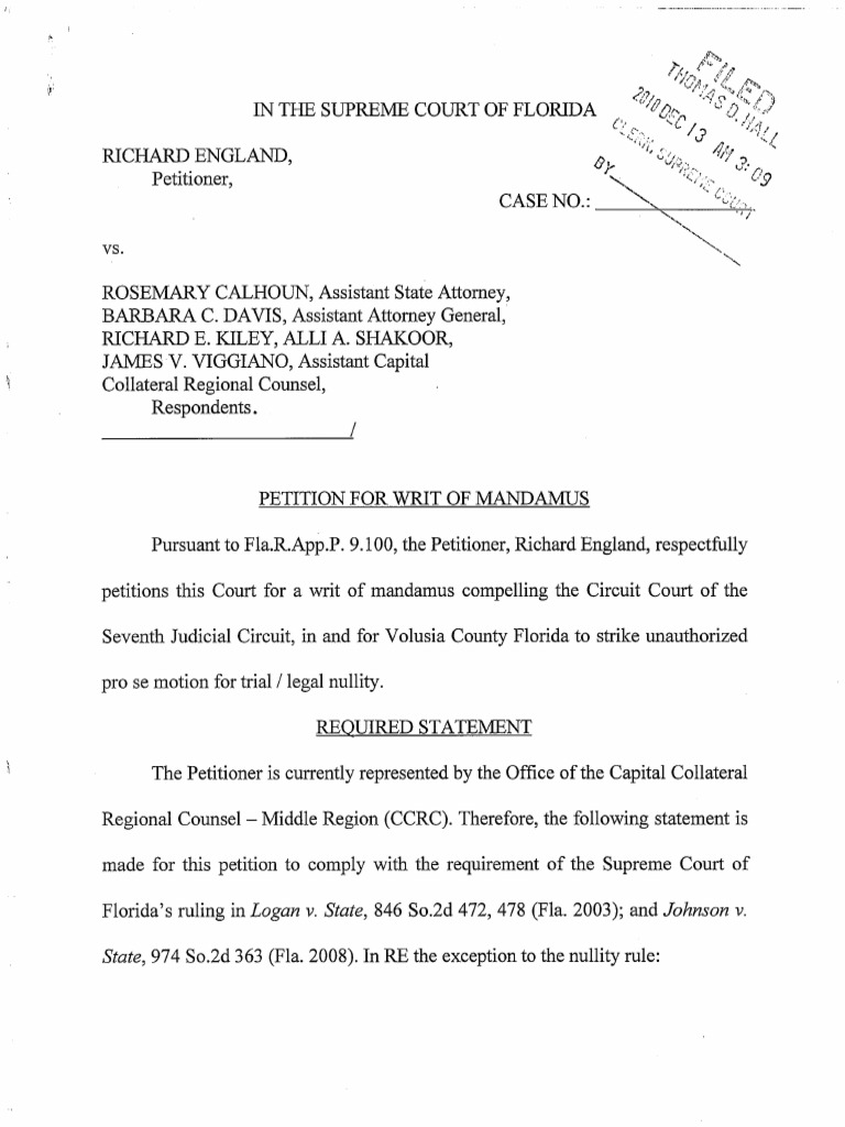 Petition For Writ of Mandamus Florida District Court of Appeal | PDF | Pro Se Legal ...