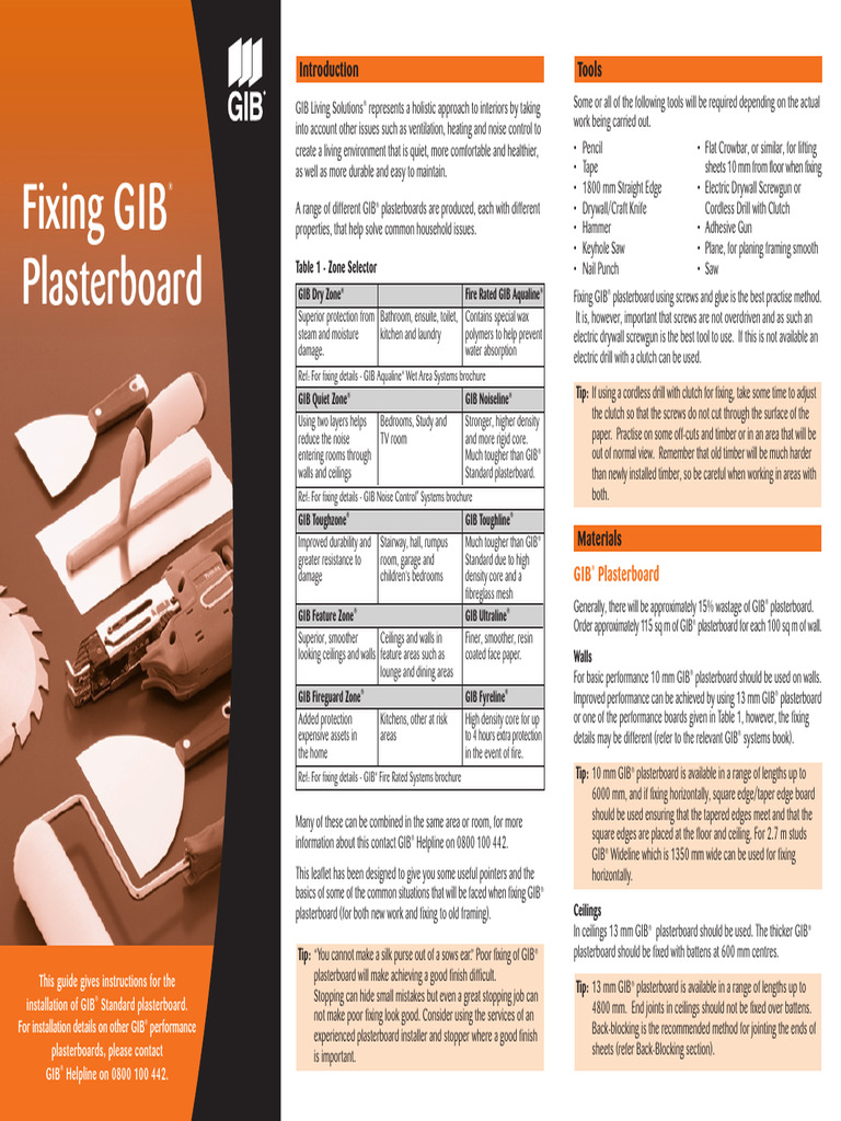 Fixing GIB Plasterboard | PDF | Drywall | Materials