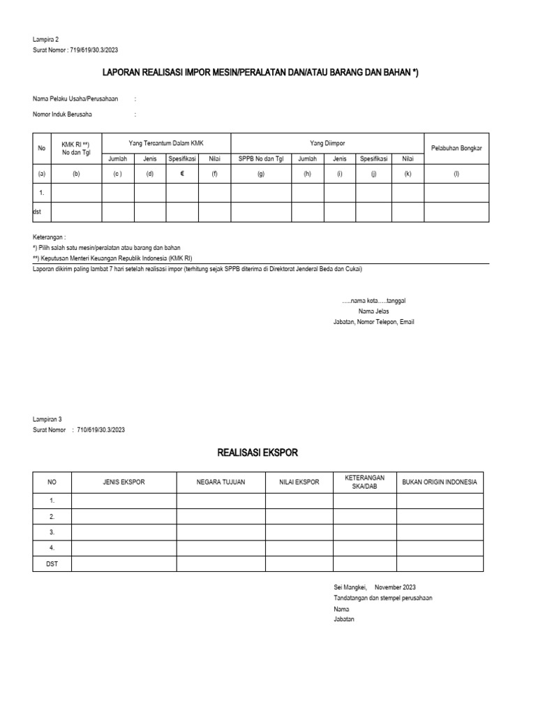Form Realisasi Impor Ekspor Dan Daftar Izin | PDF