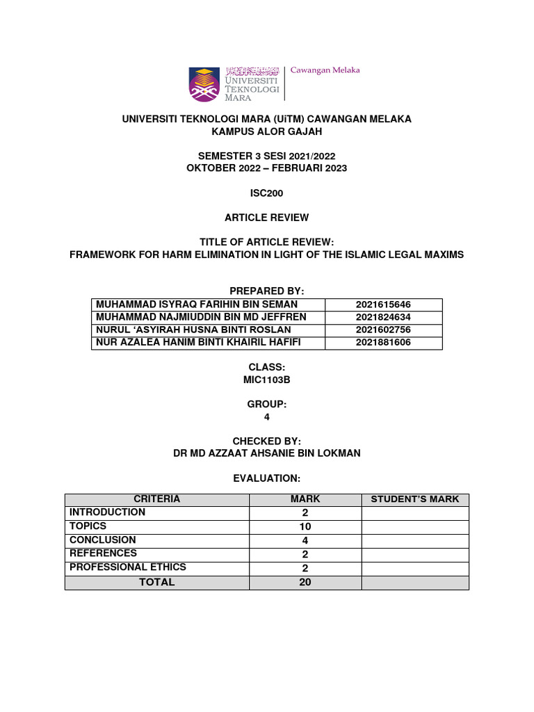 IMU200 Article Review | PDF | Sharia | Tort