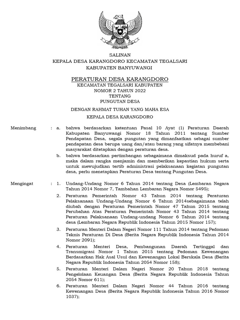 Peraturan Desa tentang Pungutan Desa | PDF