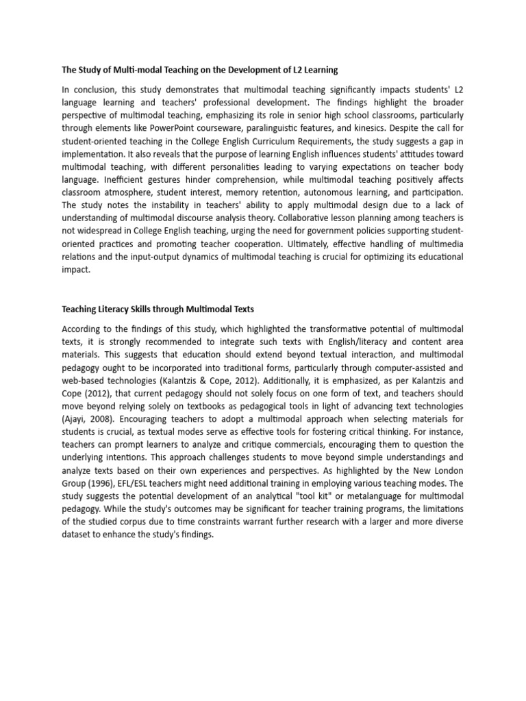 RRL of Multimodal Texts (2 studies) | PDF | Pedagogy | Teachers