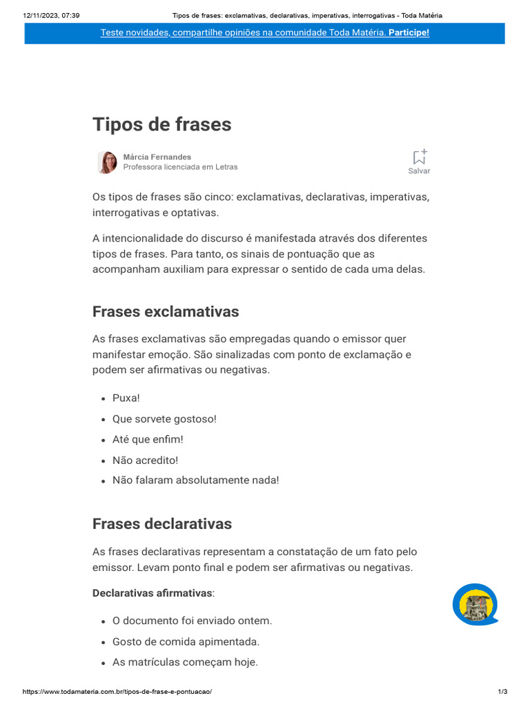 Tipos de Frases - Exclamativas, Declarativas, Imperativas ...