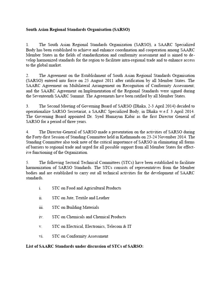 South Asian Regional Standards Organisation (SARSO) | PDF | Textiles | Spice