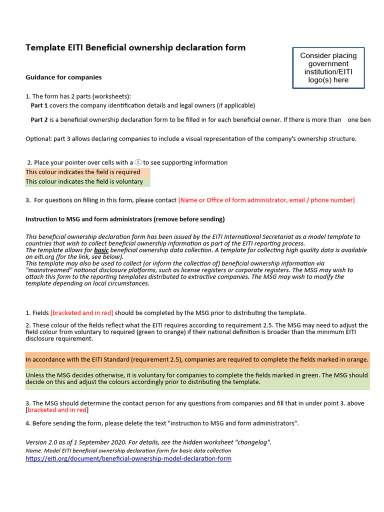 Model Eiti Beneficial Ownership Declaration Form - Basic Data | PDF | Information | Computing