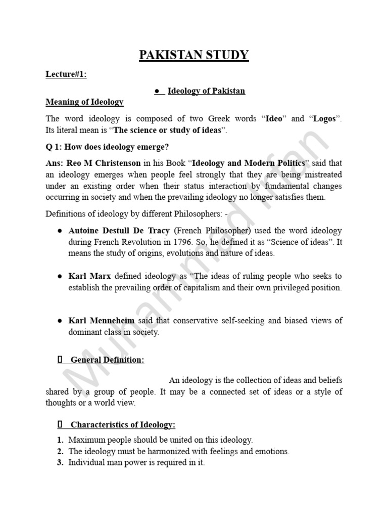 1 Ideology, Ideology of Pakistan & Two Nation Theory | PDF | Ideologies ...