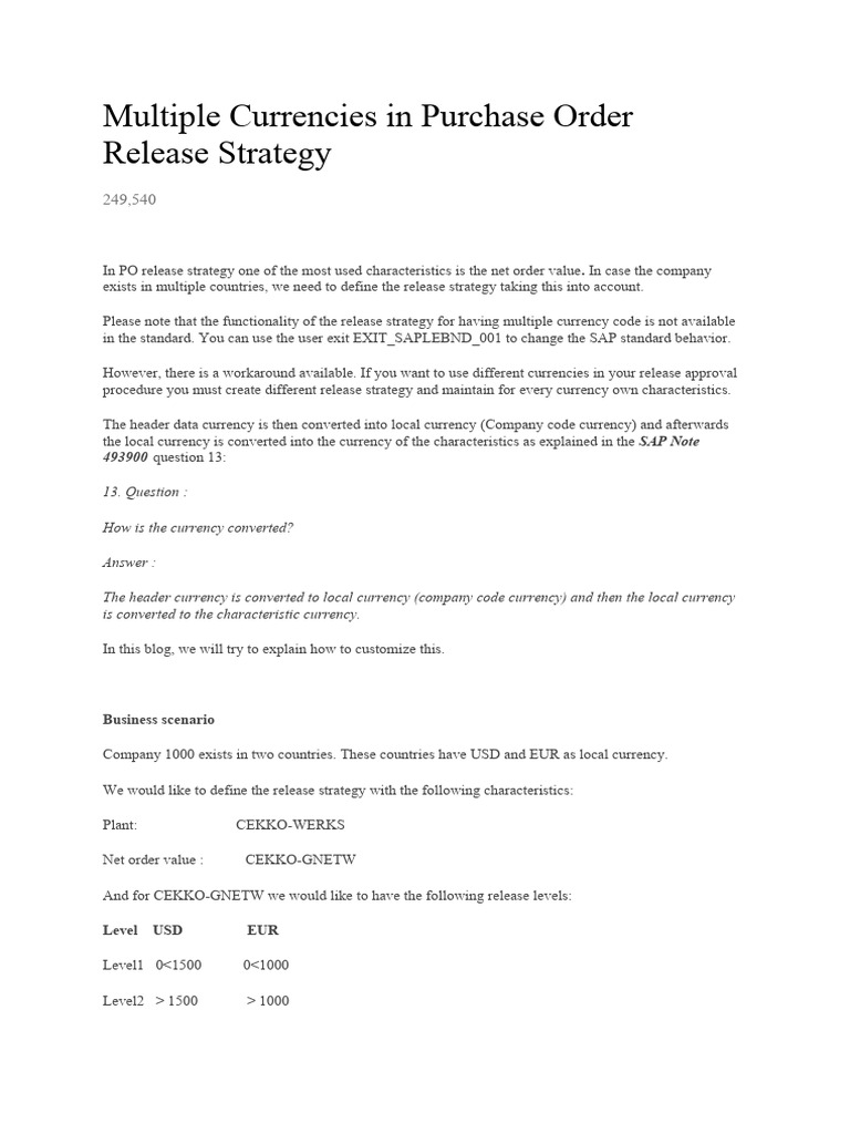2.multiple Currencies in Purchase Order Release Strategy | PDF ...