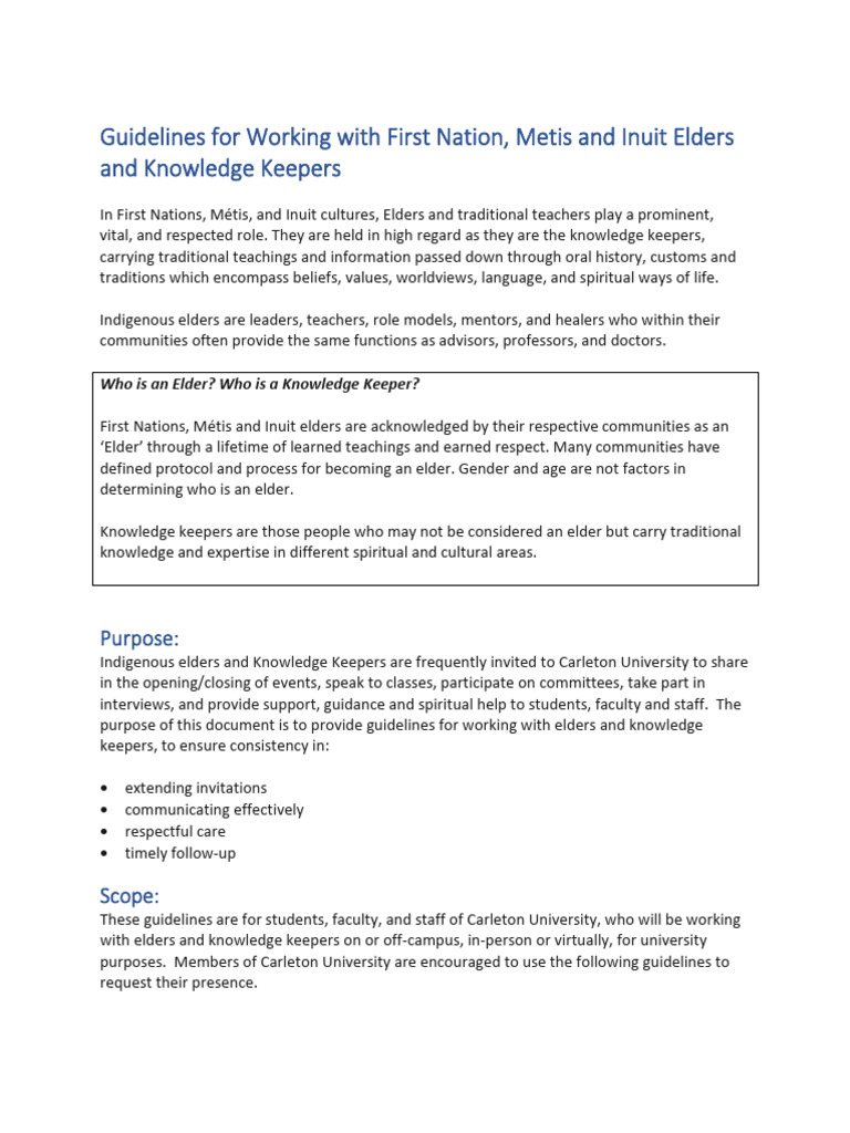 Guidelines for Engaging Indigenous Elders | PDF | Knowledge | Métis