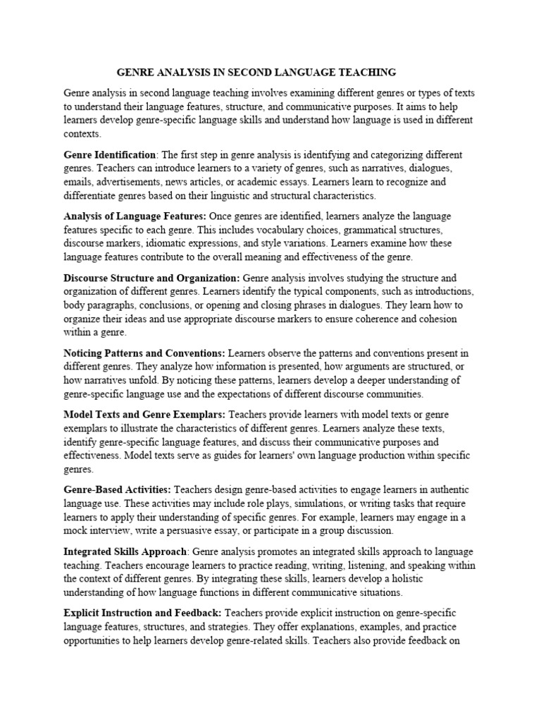 Genre Analysis in Second Language Teaching | PDF | Second Language ...