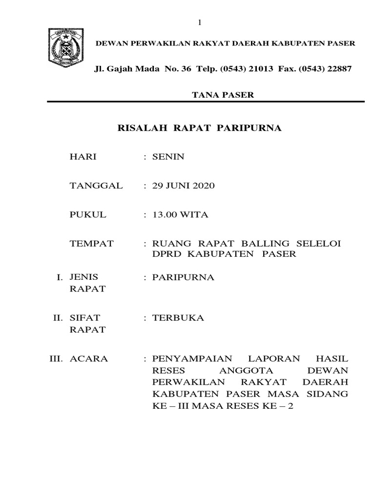DPRD Penyampaian Laporan Hasil Reses Anggota | PDF