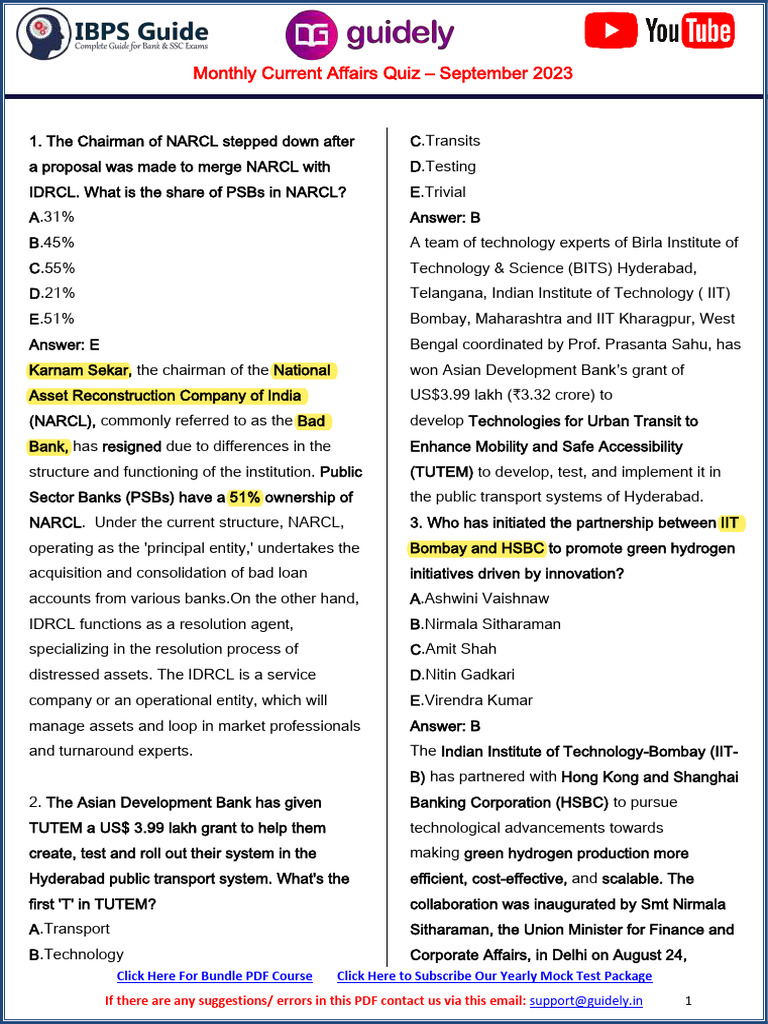 SEP MCQ | PDF | Reserve Bank Of India | International Finance Corporation