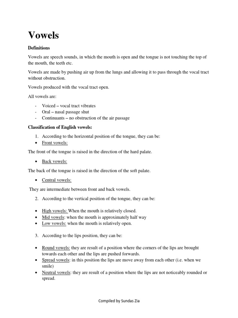 Vowels Notes For Students | PDF | Vowel | Human Voice
