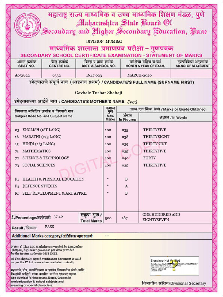 In Gov Maharashtra mahahsscboard-SSCER-20201A051822187 | PDF