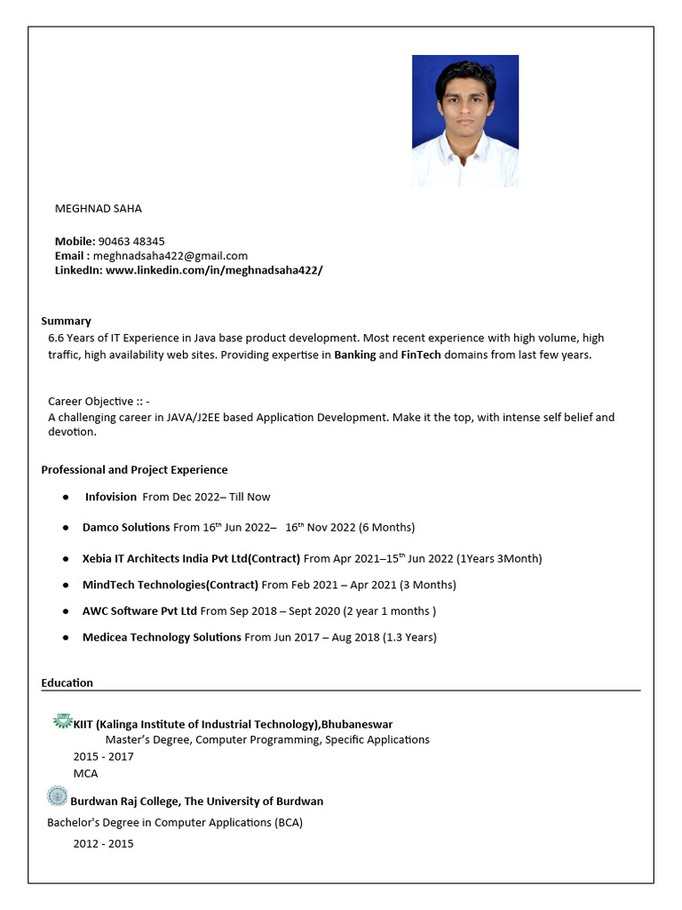 Resume Infovision | PDF | Spring Framework | Computer Science
