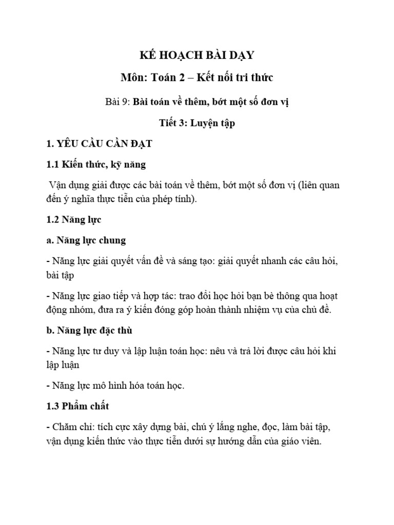 KHBD Môn TOÁN Cô Cúc | PDF