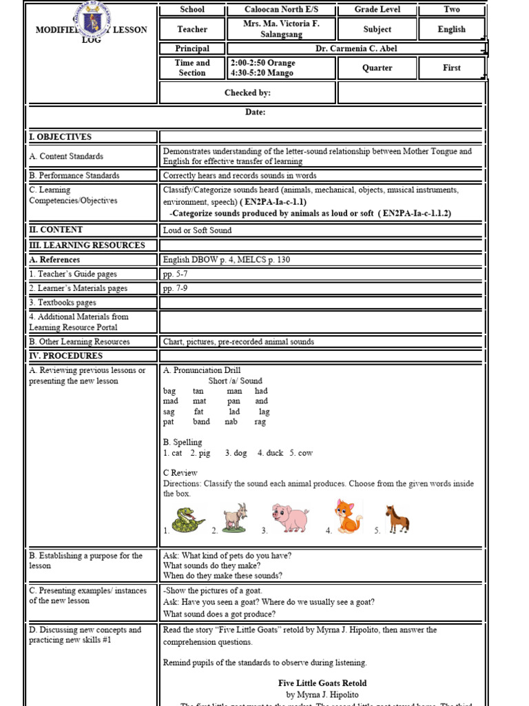 ENGLISH 2-Quarter 1-WEEK 1-DAY 2-SOUNDS | PDF | Learning | English Language
