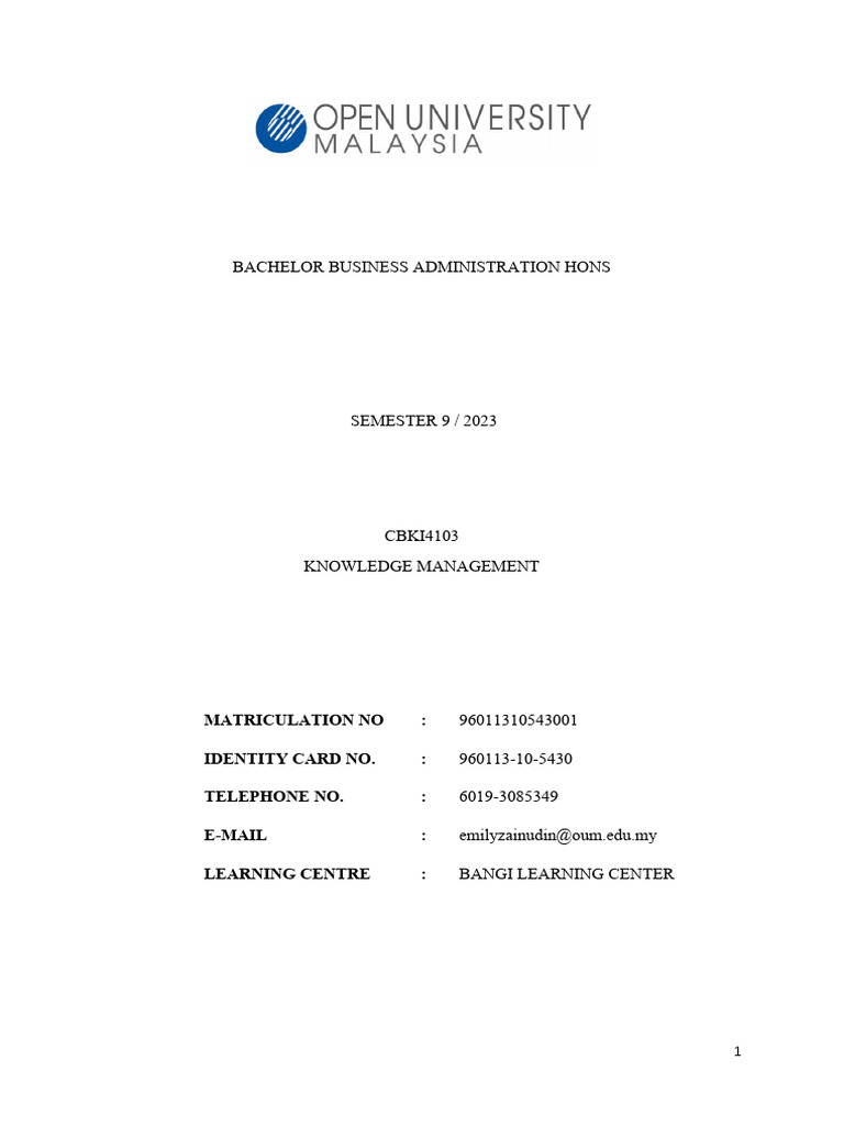 Cbki4103 Knowledge Management Assignment | PDF | Mental Disorder | Major Depressive Disorder