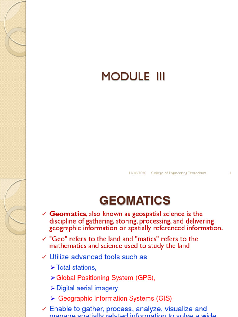 Module III - Geomatics - GPS | PDF | Global Positioning System | Geomatics Module III - Geomatics - GPS | PDF | Global Positioning System | Geomatics