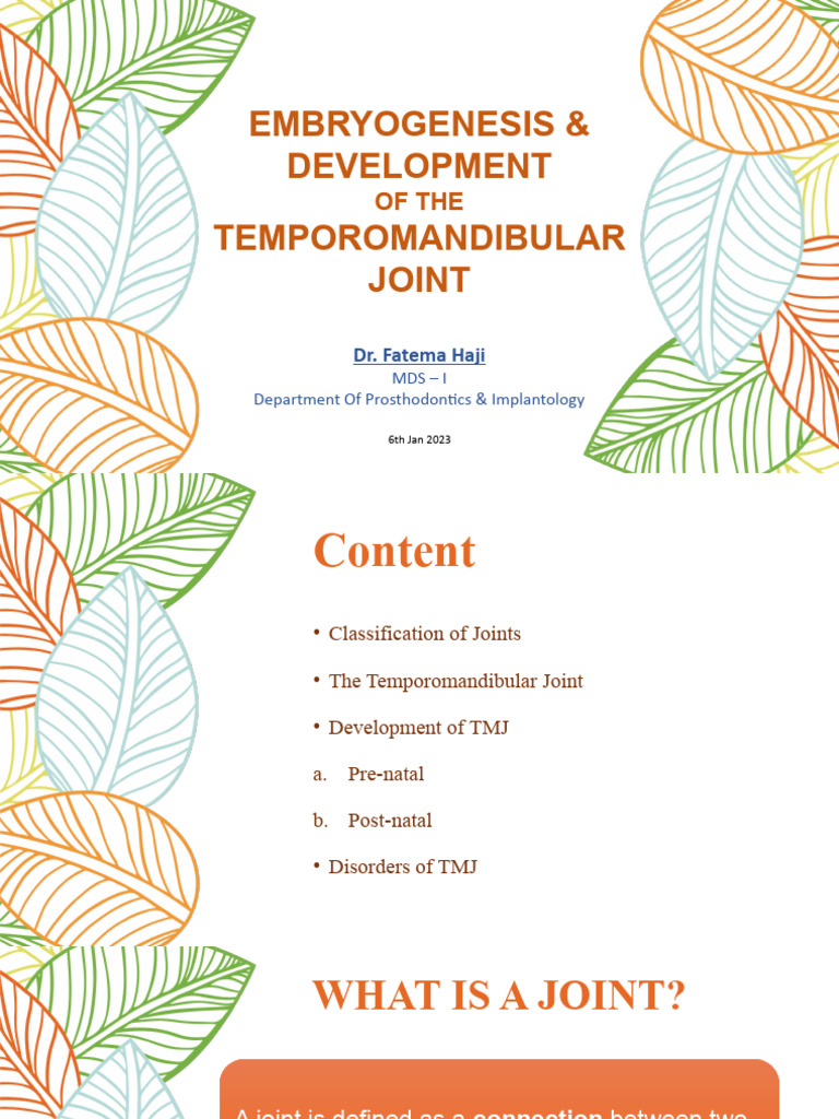 Embryogenesis and Development of TMJ | PDF | Anatomy | Human Anatomy