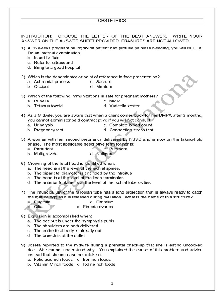 OB Exam 9a | PDF | Childbirth | Pregnancy