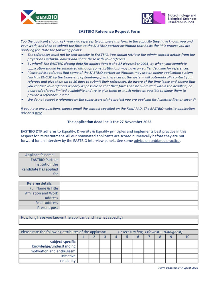 EASTBIO Reference Request Form Guide | PDF | Doctor Of Philosophy ...