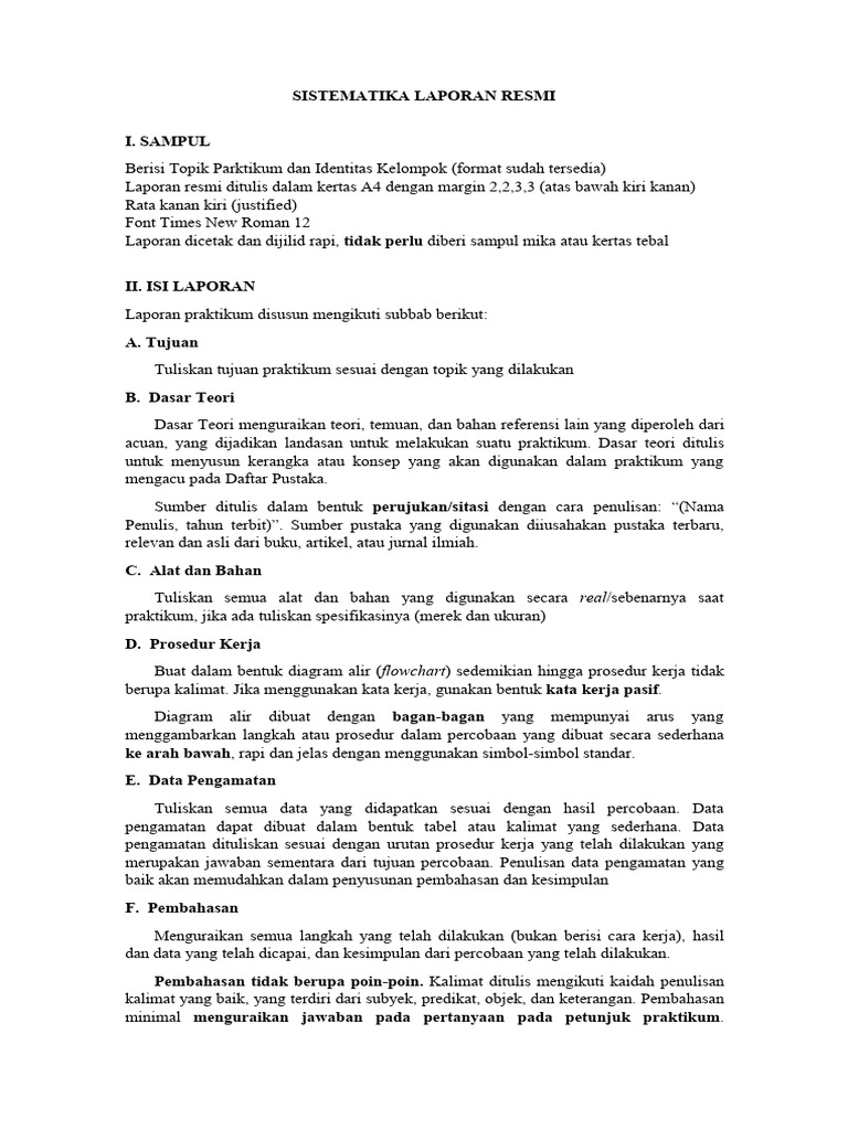 Sistematika Laporan Resmi | PDF