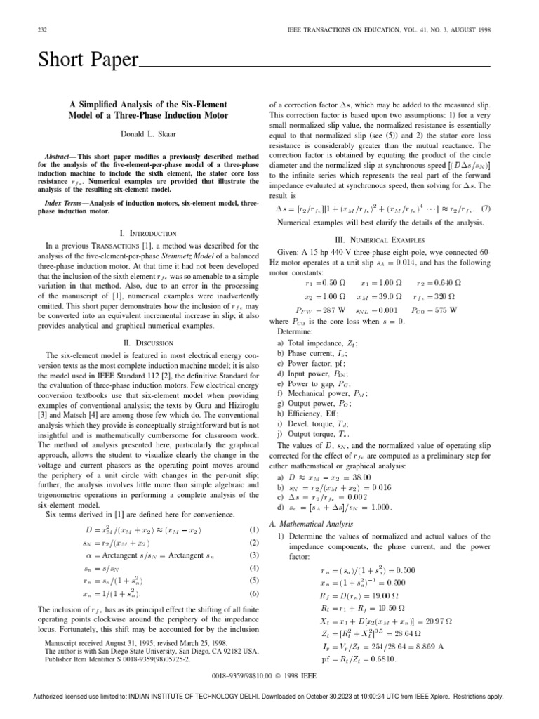 A Simplified Analysis of The Six-Element Model of A Three-Phase ...