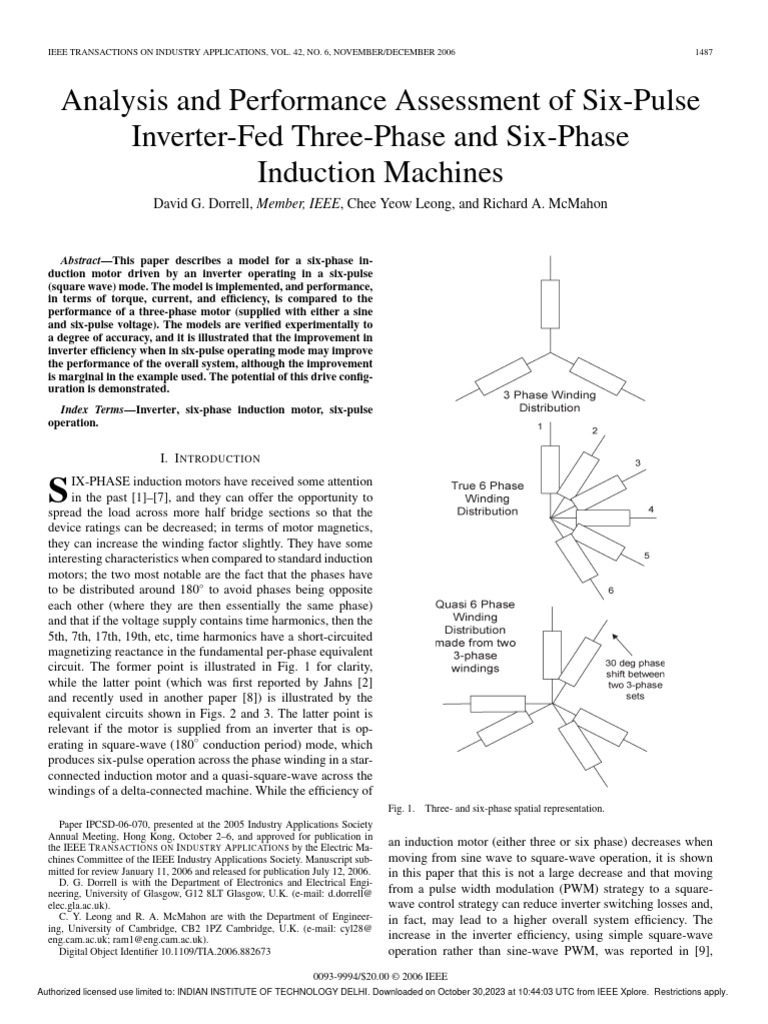 Analysis and Performance Assessment of Six-Pulse Inverter-Fed Three-Phase and Six-Phase ...