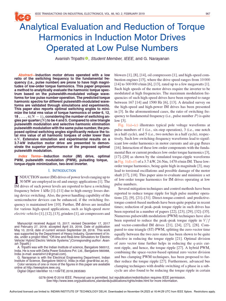 Analytical Evaluation and Reduction of Torque Harmonics in Induction Motor Drives Operated at ...