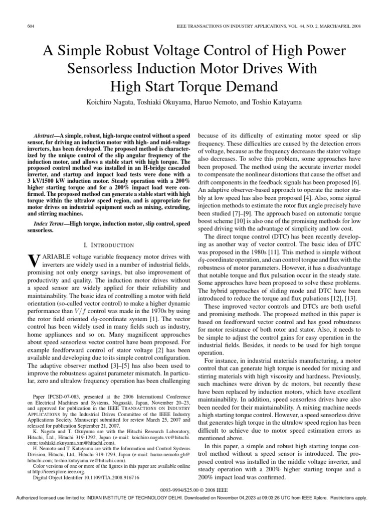 A Simple Robust Voltage Control Of High Power Sensorless Induction Motor Drives With High Start