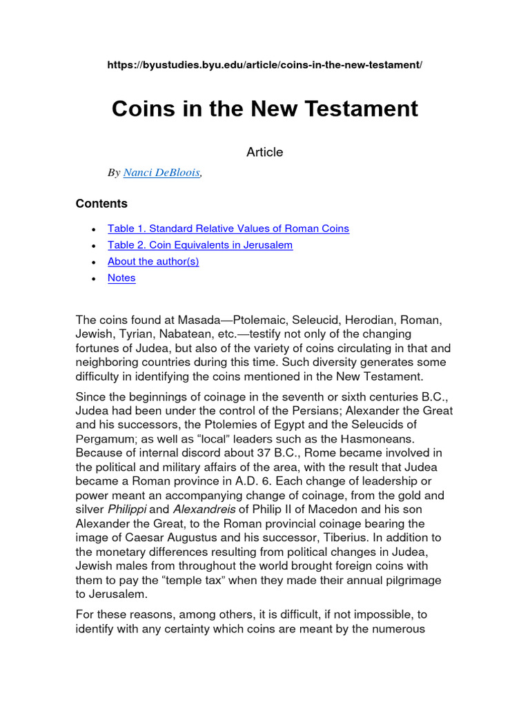 Coins in The New Testament | PDF | Coins | Currency