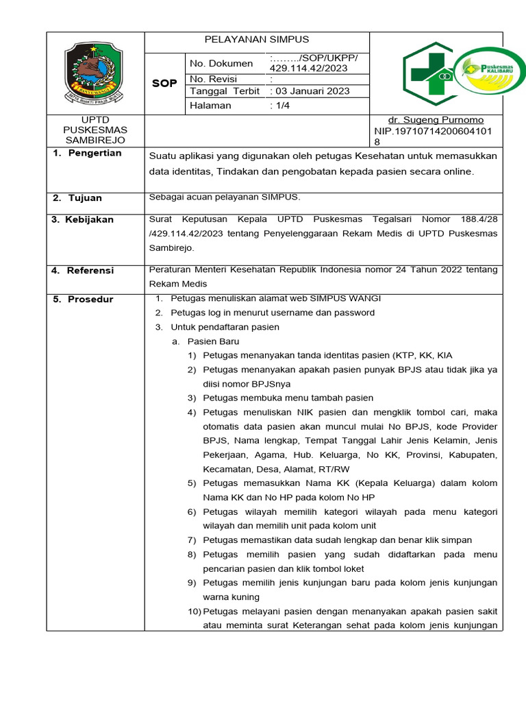SOP Pelayanan Simpus FIX | PDF