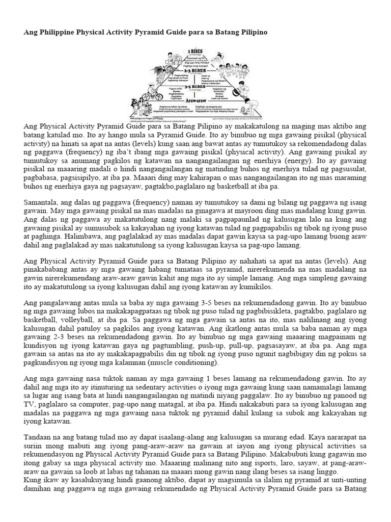 Ang Philippine Physical Activity Pyramid Guide para Sa Batang Pilipino ...