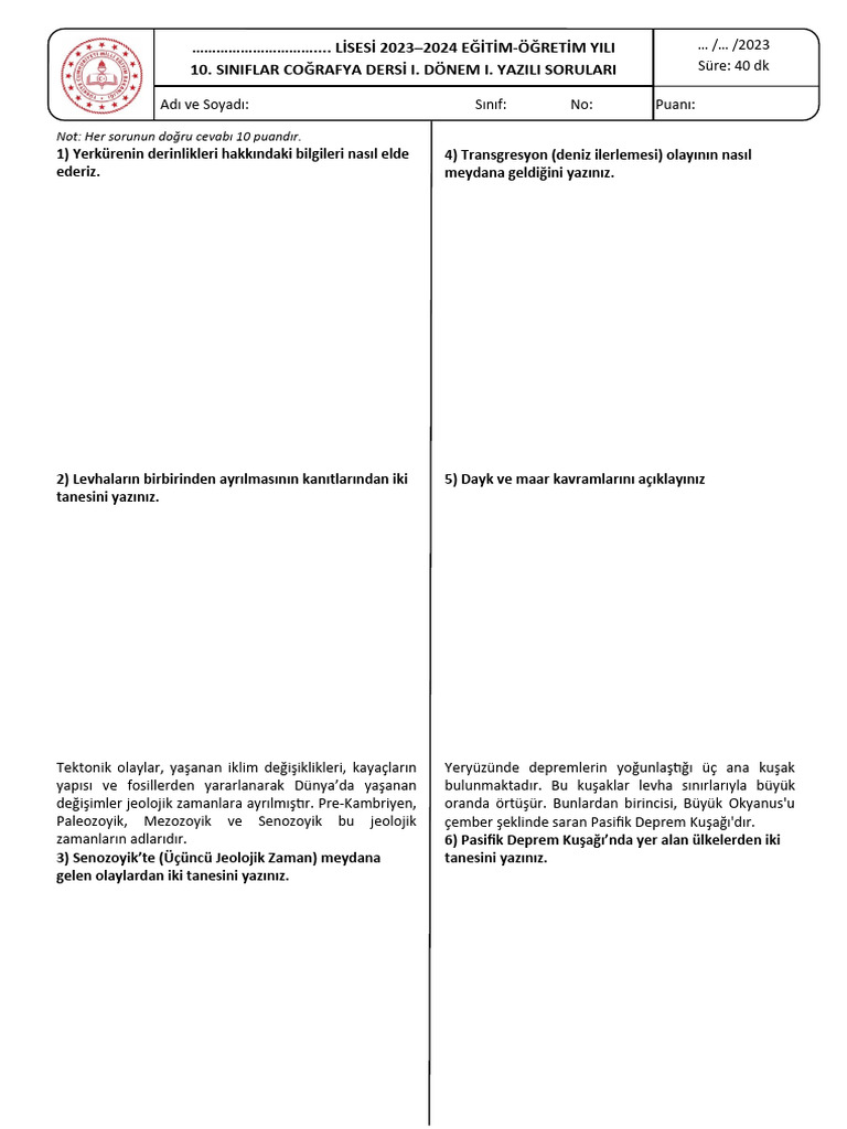 10-sinif-1-donem-1-yazili-2023-2024 | PDF