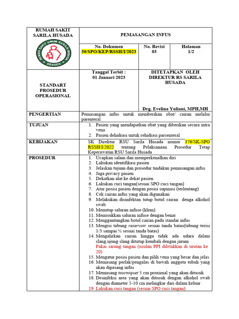 Usulan Dari PPI Untuk SPO Pemasangan Infus | PDF