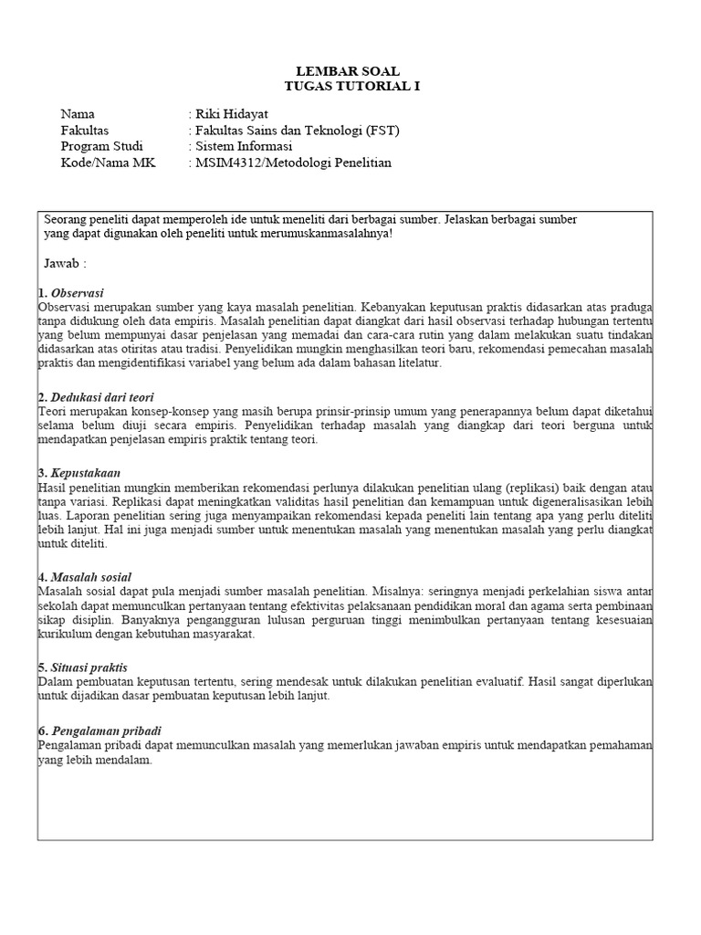 Tugas 1 Metodologi Penelitian | PDF | Karier & Perkembangan
