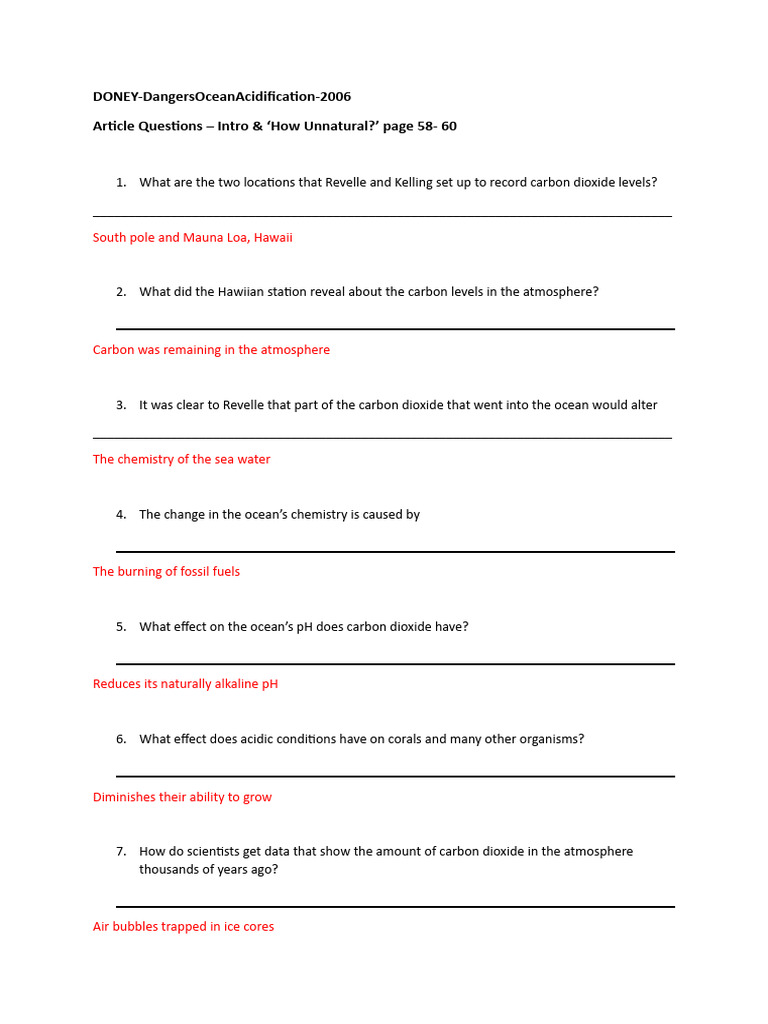 Ocean Acidification_Article Questions_Part 1_With Answers | PDF ...