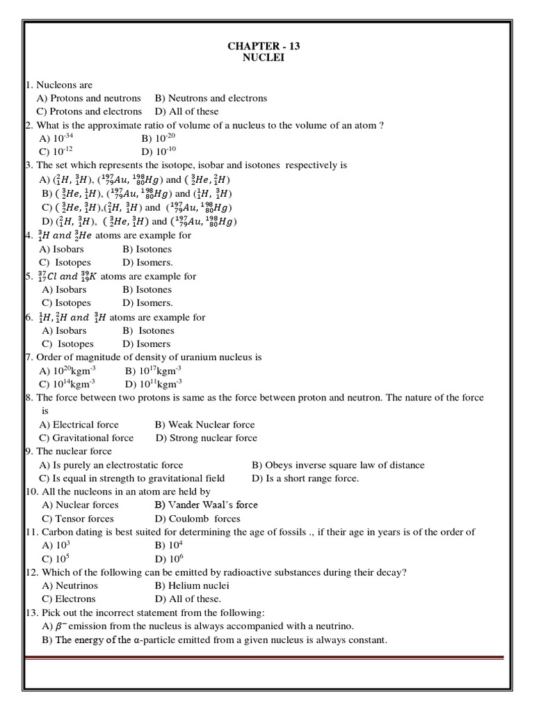 Chapter - 13 Nuclei | PDF | Nuclear Physics | Radioactive Decay