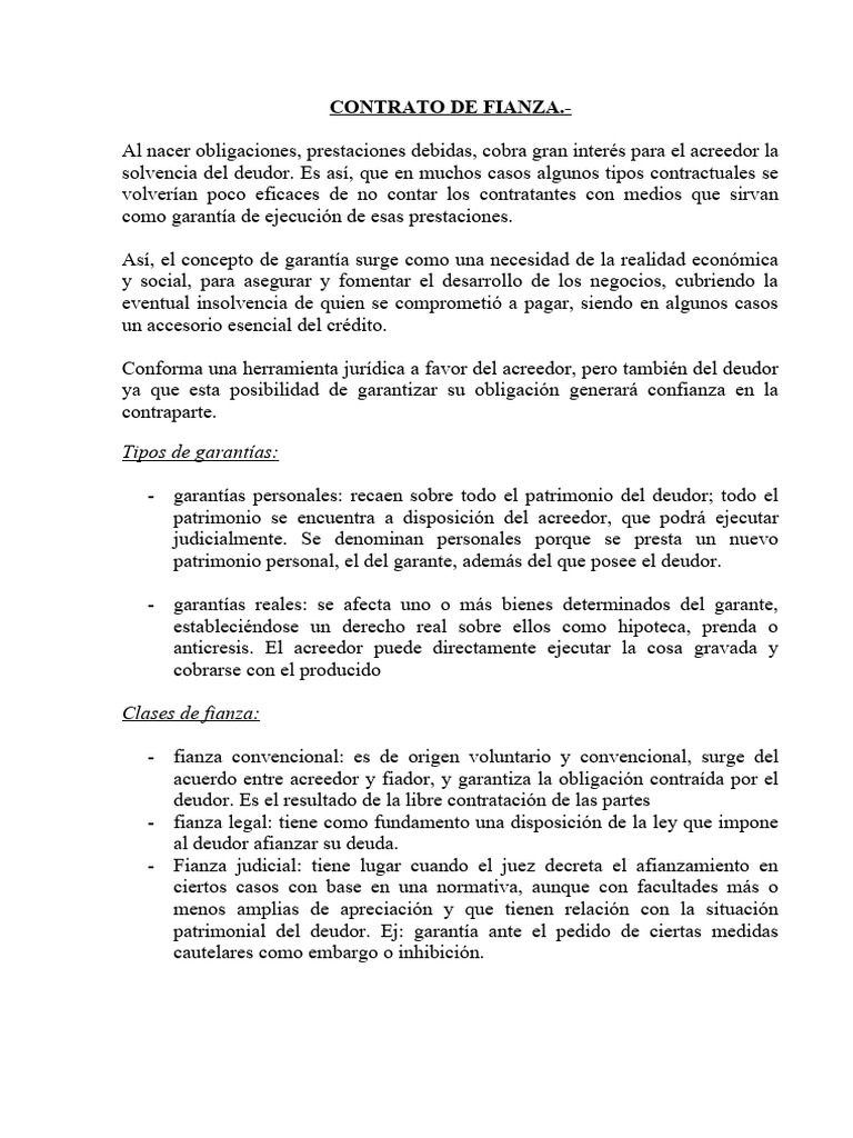 CONTRATO DE FIANZA | PDF | Pagos | Garantía