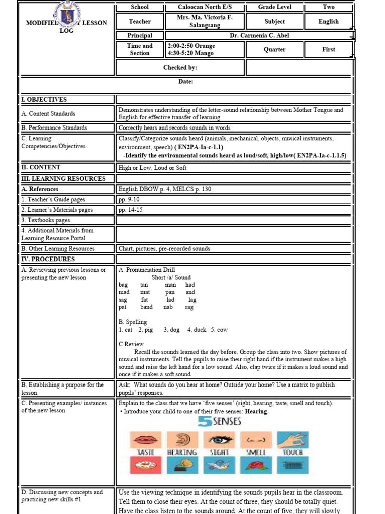 ENGLISH 2-Quarter 1-WEEK 1-DAY 5-SOUNDS | PDF | Sound | Learning