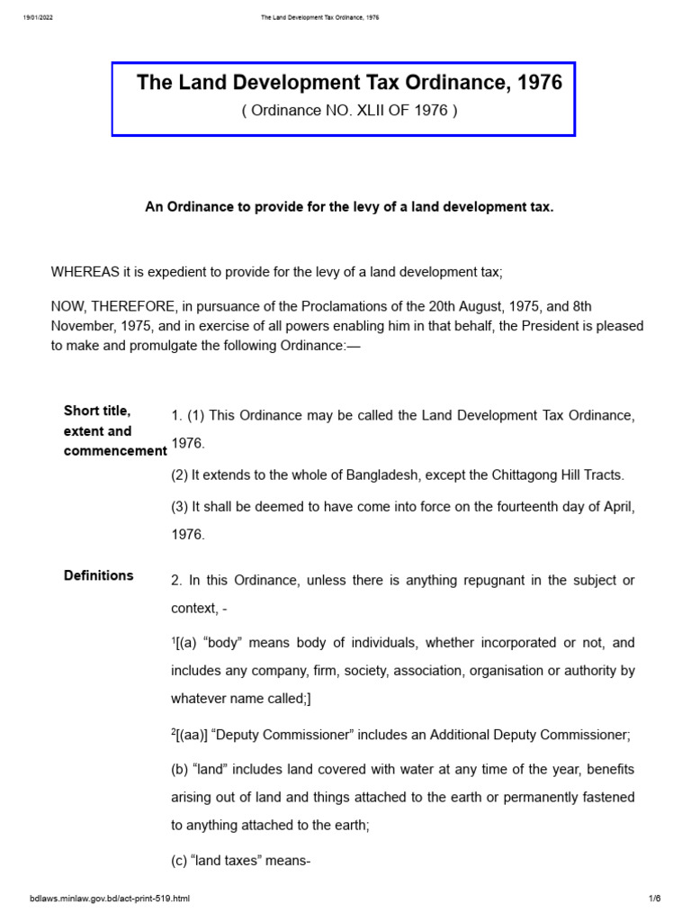 Land Development Tax Ordinance 1976 | PDF | Taxes | Government